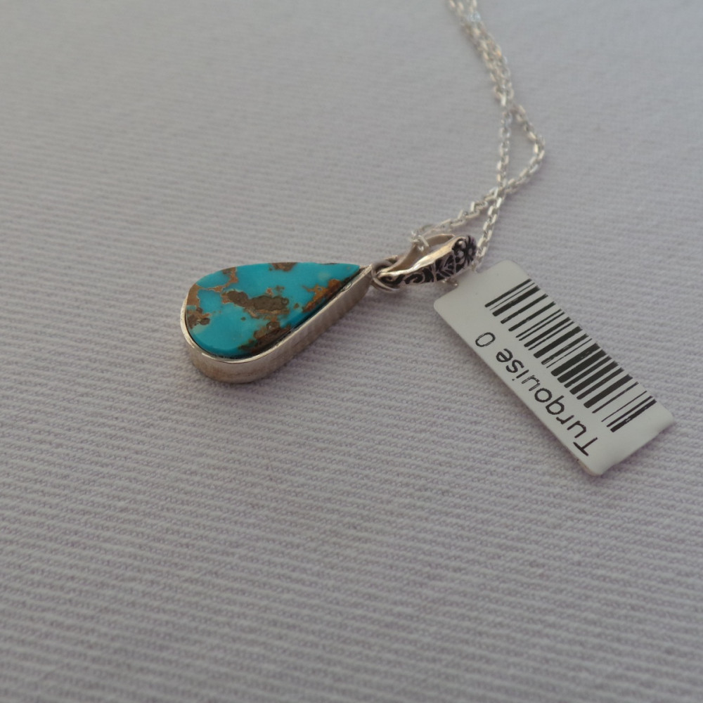 Turquoise Stone and Silver Pendant with Silver Necklace - HA2085 - Persiada