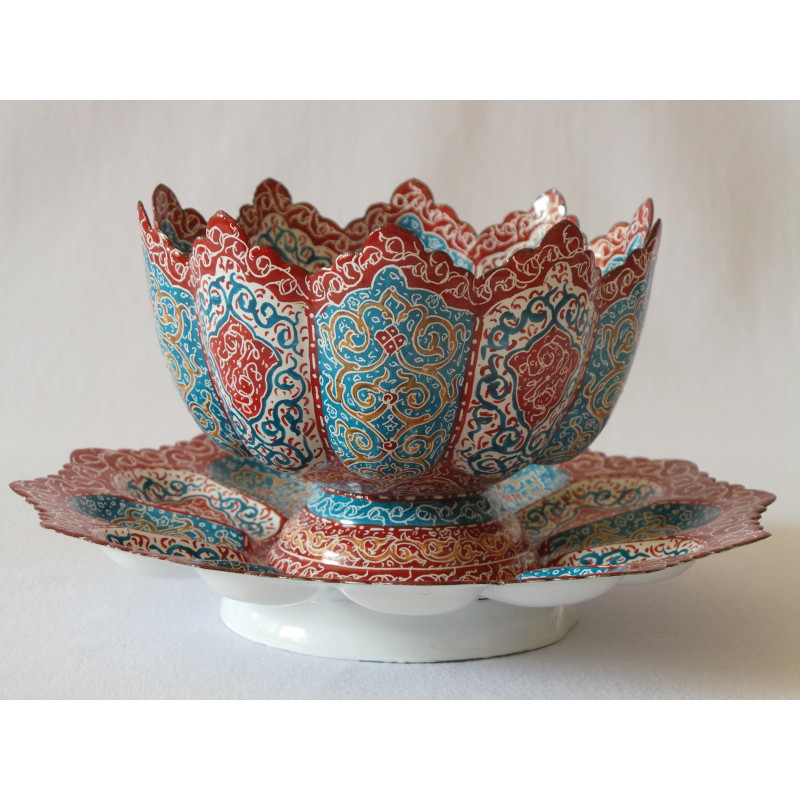 Classy Bowl & Plate Azure Minakari w Flower Eslimi Design - HE4007 ...