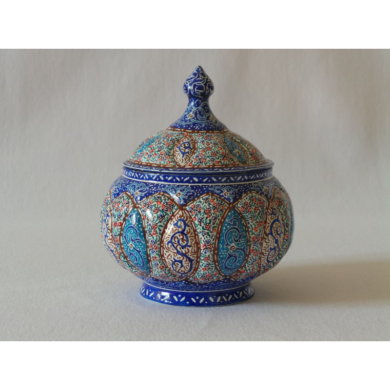 Turquoise Inlaying (FiroozehKoobi) Sugar/Candy Pot - HTI3001 - Persiada