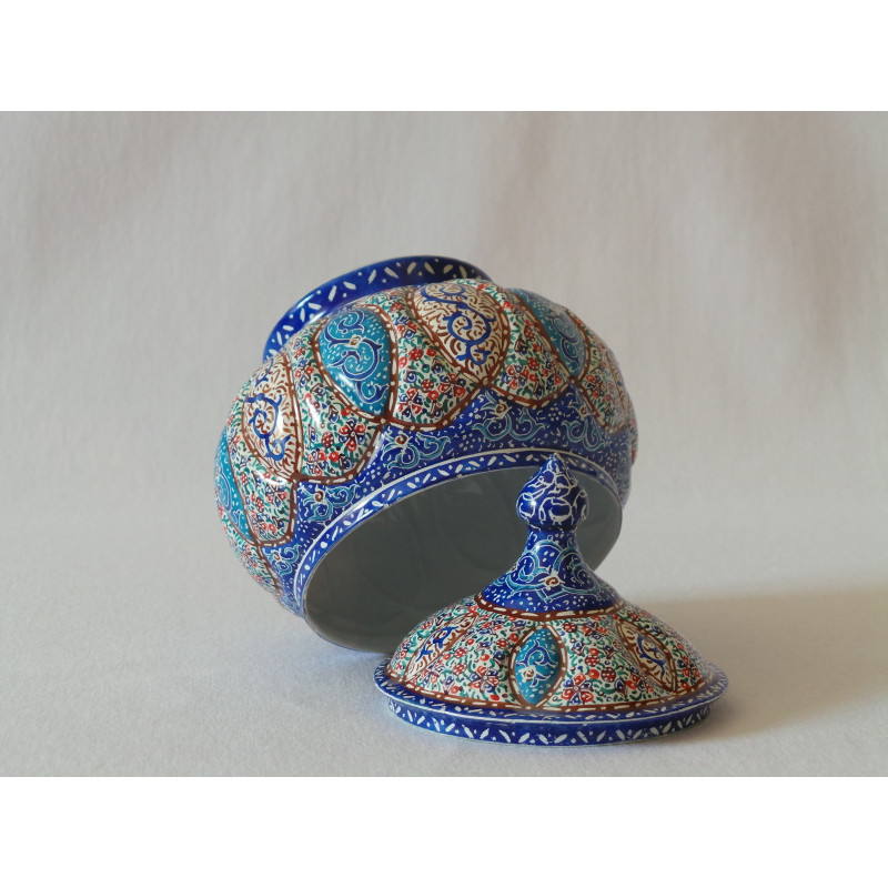 Turquoise Inlaying (FiroozehKoobi) Sugar/Candy Pot - HTI3001 - Persiada