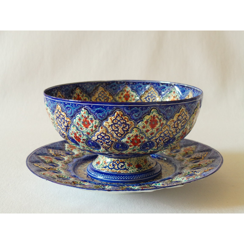 Classy Bowl & Plate Azure Minakari w Flower Eslimi Design - HE4007 ...