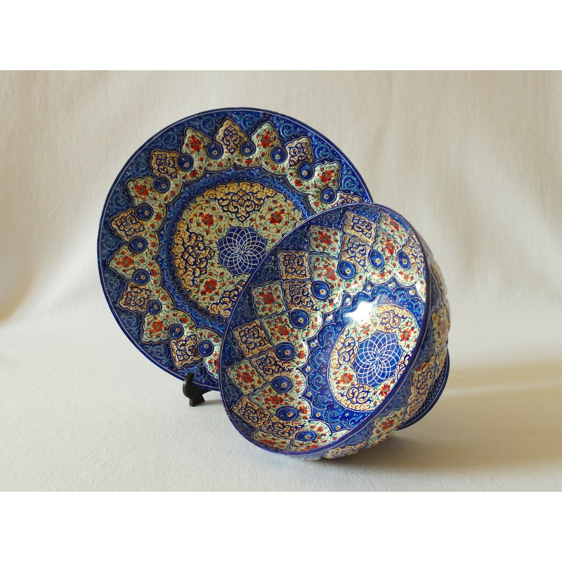 Classy Bowl & Plate Azure Minakari w Flower Eslimi Design - HE4007 ...