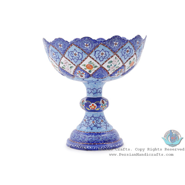 Premium Pedestal Dish w Azure Eslimi Minakari Design - HE4000 - Persiada