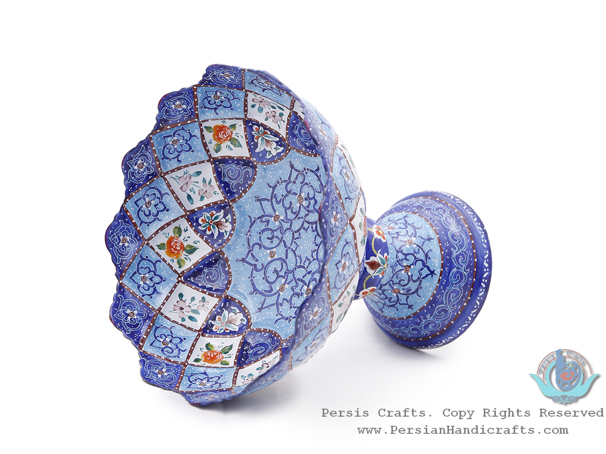 Premium Pedestal Dish w Azure Eslimi Minakari Design - HE4000 - Persiada