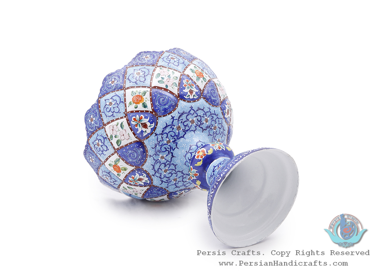 Premium Pedestal Dish w Azure Eslimi Minakari Design - HE4000 - Persiada