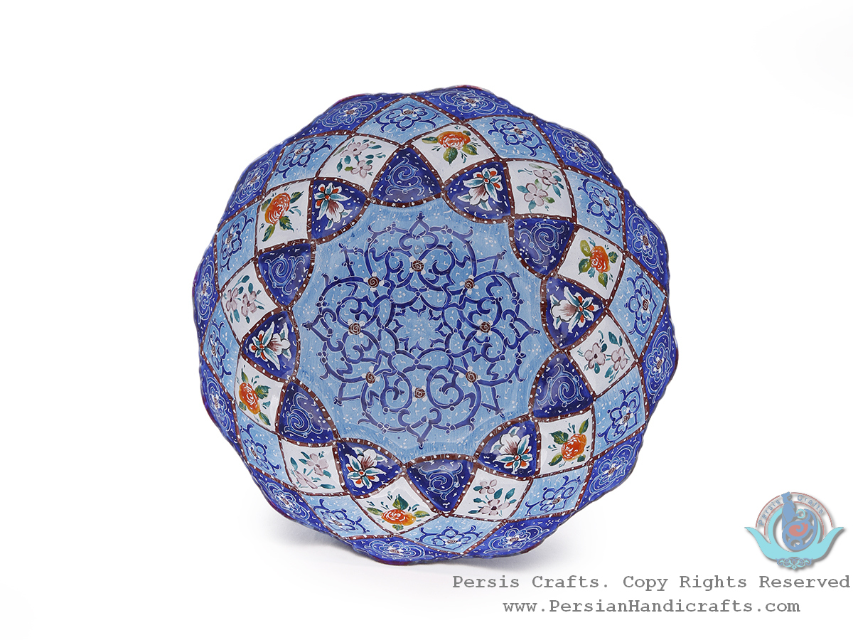 Premium Pedestal Dish w Azure Eslimi Minakari Design - HE4000 - Persiada