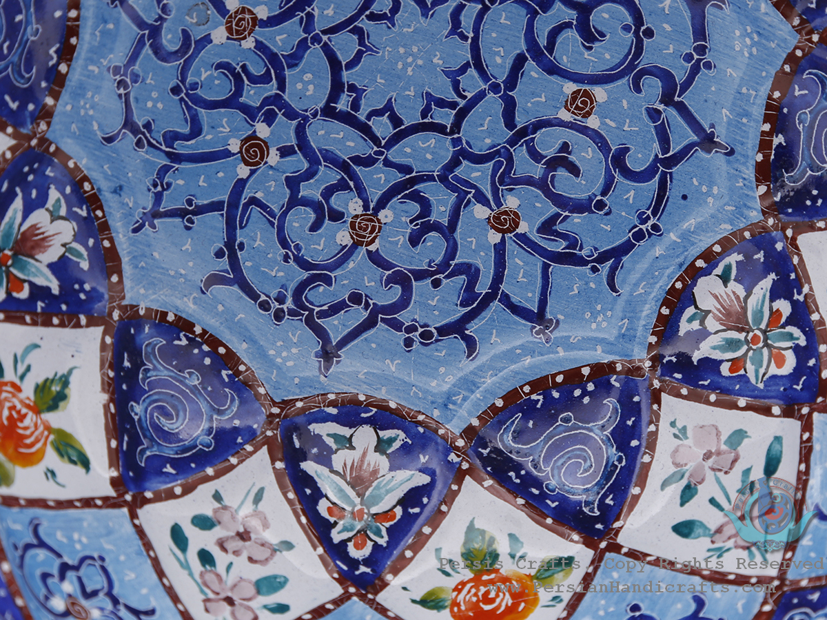 Premium Pedestal Dish w Azure Eslimi Minakari Design - HE4000 - Persiada