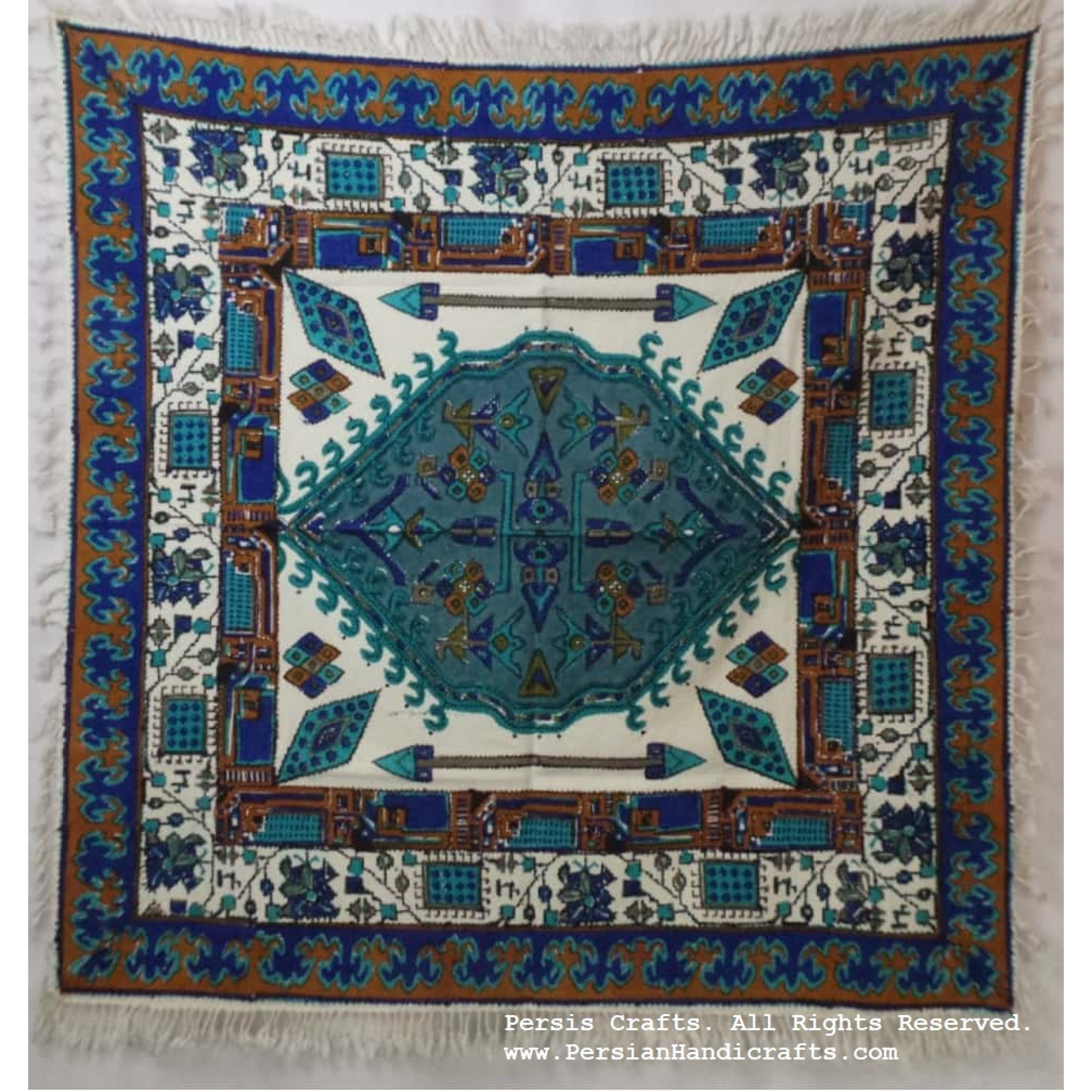 Persian Tapestry (Ghalamkar) Kilim Style Tablecloth - HGH3604 - Persiada