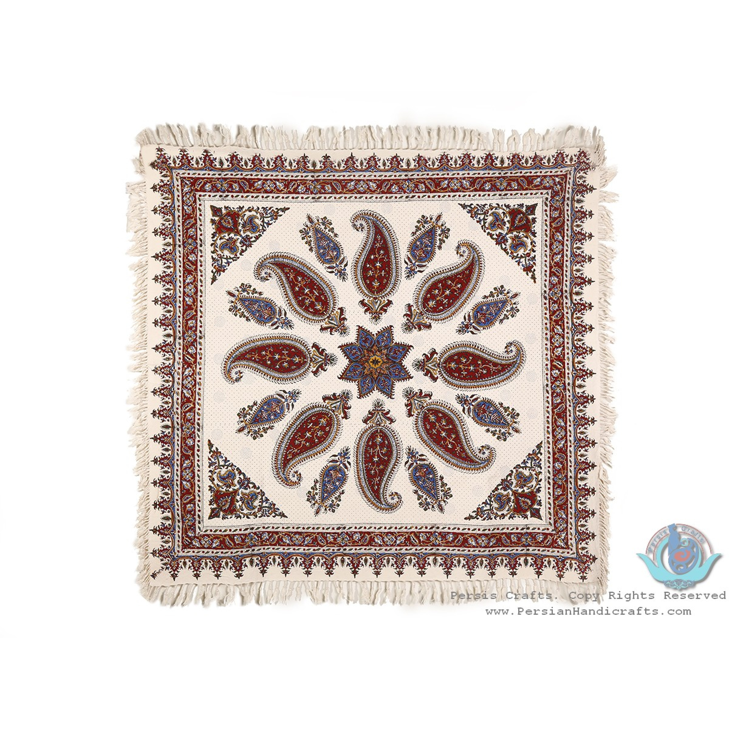 Paisely Toranj Design Tapestry Ghalamkar Tablecloth - HGH3916 - Persiada