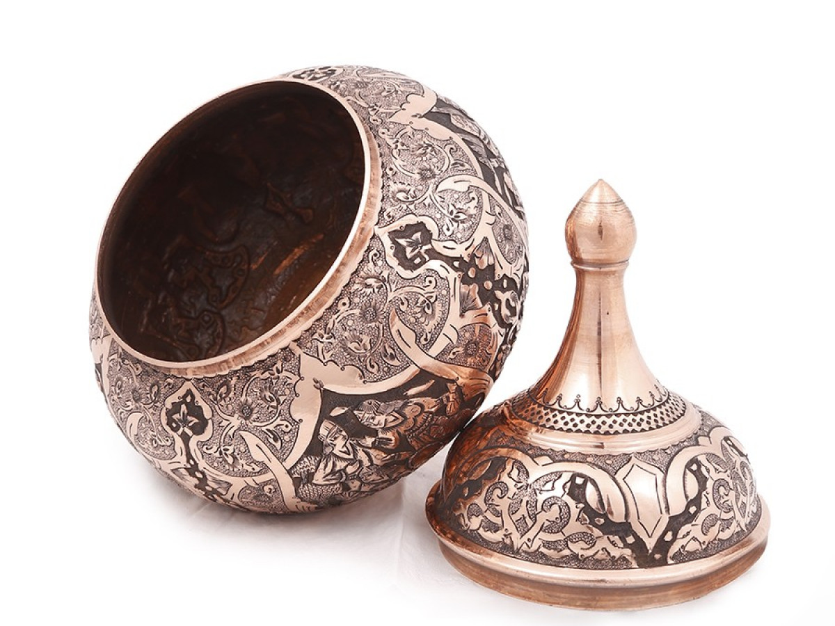 Traditional Handgraved Persian Banquet on Candy Dish - HGL3903 - Persiada