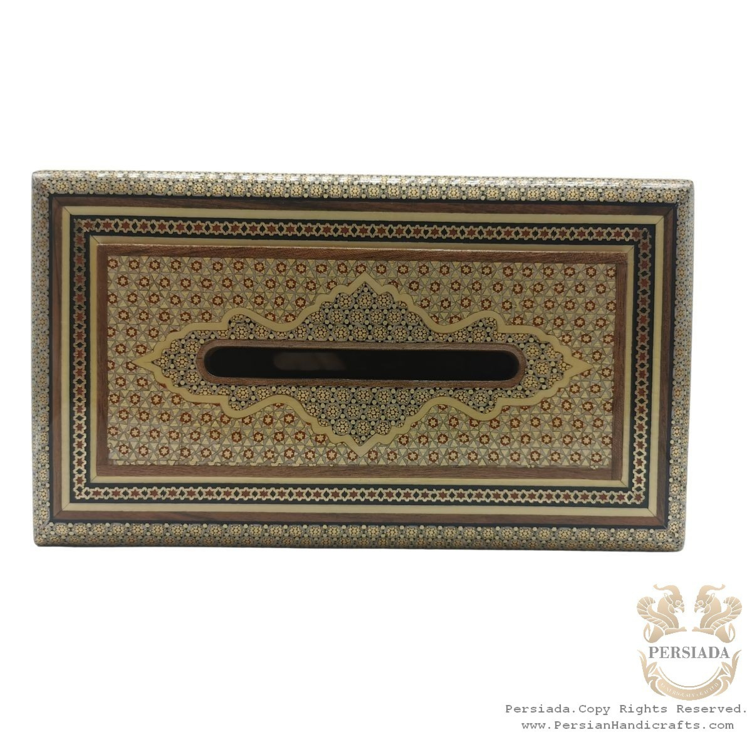 Multi Pattern Tissue Box | Handmade Khatam Marquetry | HKH8020