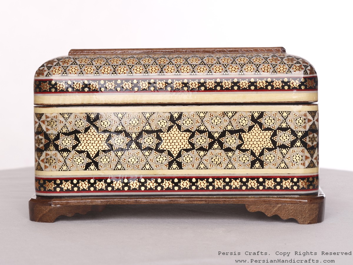 Khatam Large Jewelry Box with Tazhib Painting - HKH3603 - Persiada
