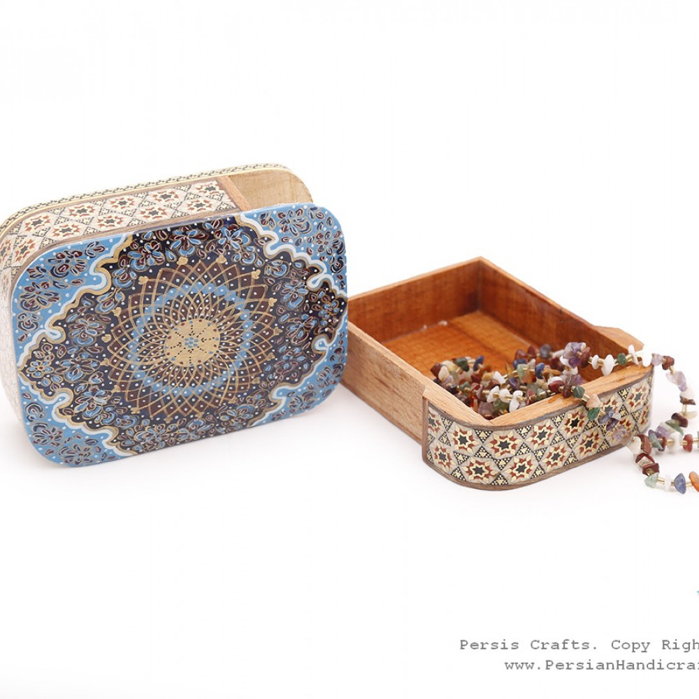 Tazhib Design Khatam Marquetry Slide in Jewellery Box - HKH3914 - Persiada