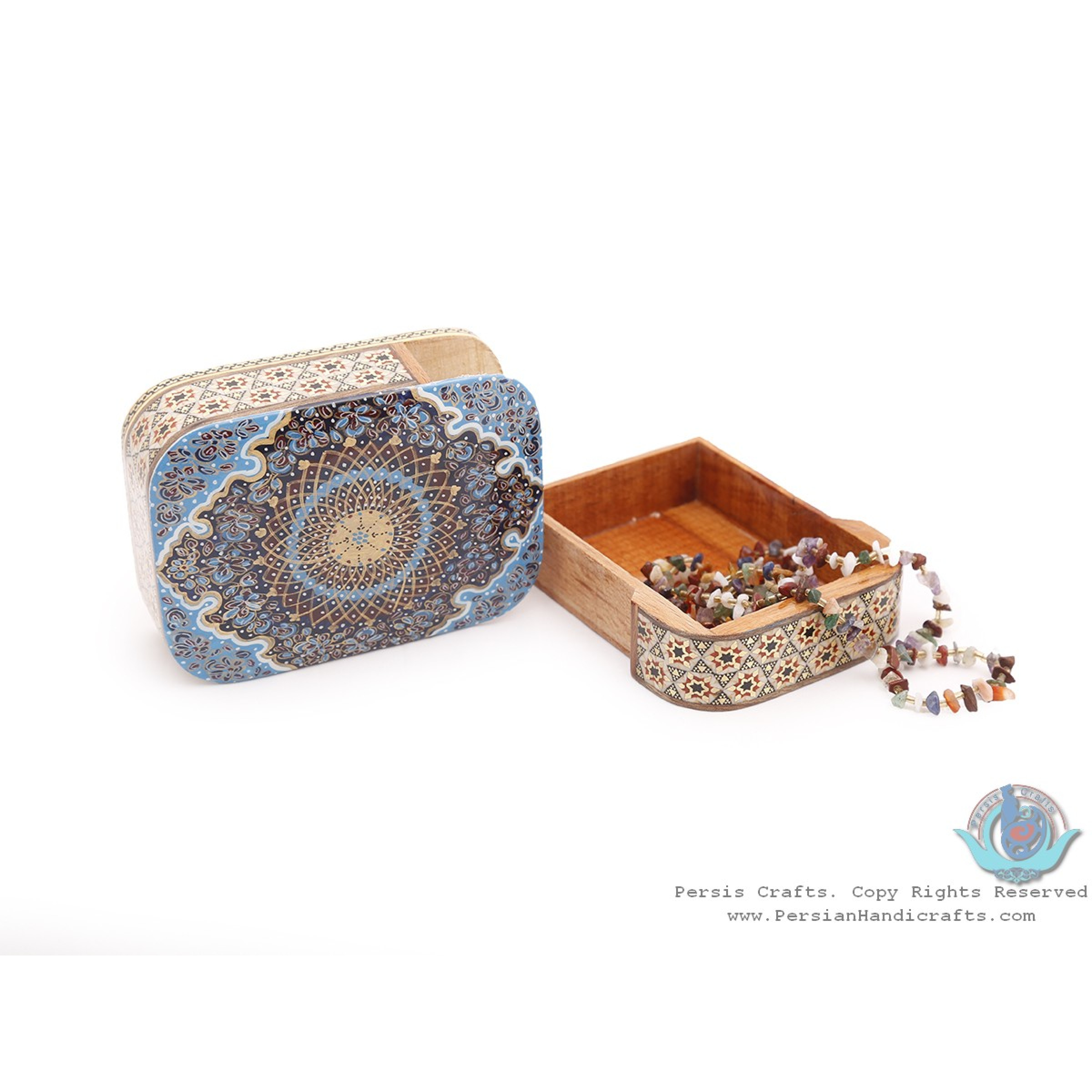 Tazhib Design Khatam Marquetry Slide in Jewellery Box - HKH3914 - Persiada