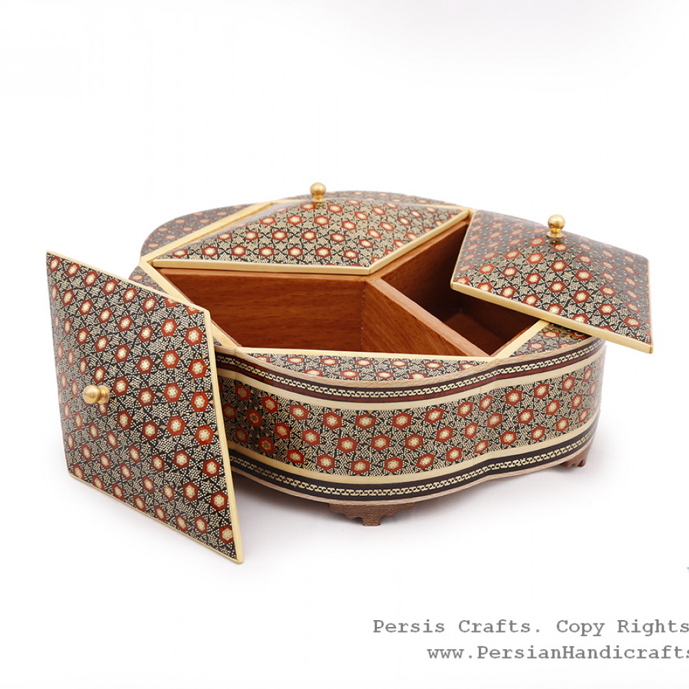 Classy Partitioned Flower Shape Khatam Candy Box - HKH4007 - Persiada