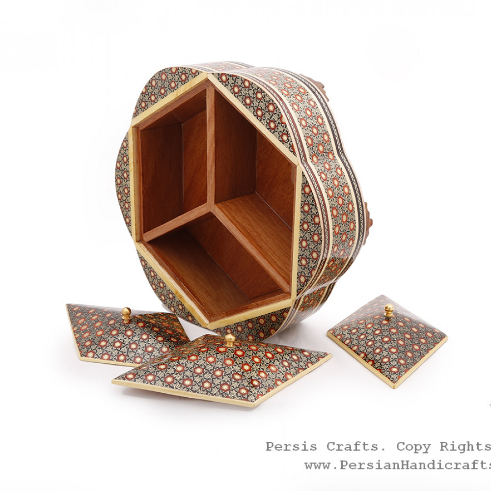 Classy Partitioned Flower Shape Khatam Candy Box - HKH4007 - Persiada