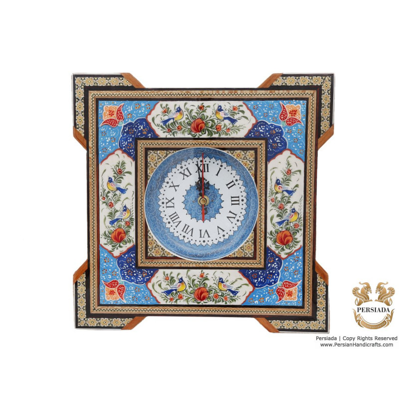 Persian Style Khatam & Minakari Wall Clock - Persiada
