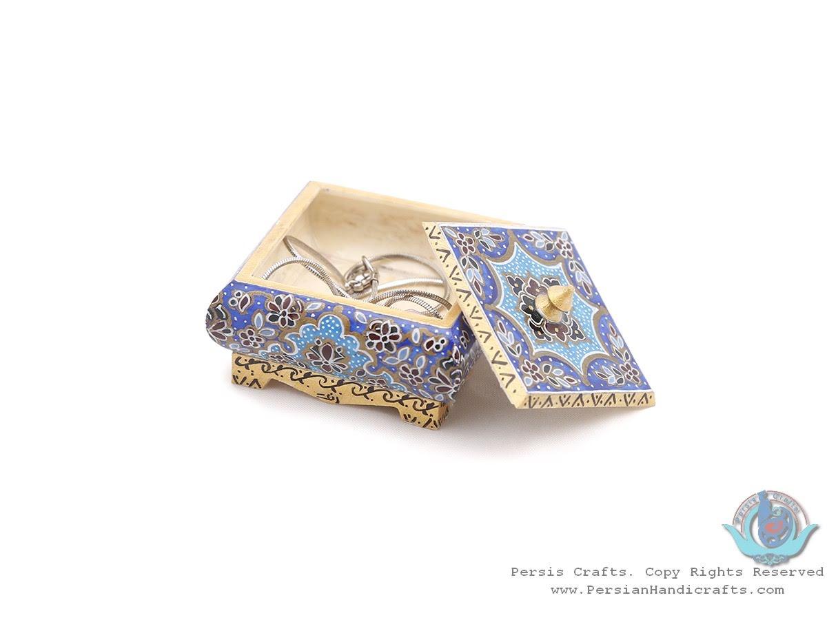 Tazhib Miniature Square Shape Jewelry Box - HM3910 - Persiada
