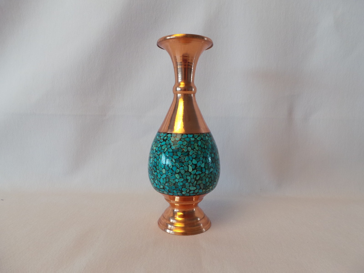 Persian Turquoise Inlying Vase - HTI1037 - Persiada