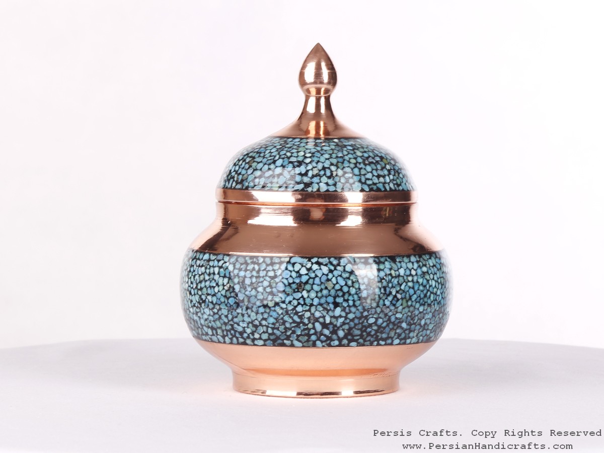 Turquoise Inlaying (FiroozehKoobi) Sugar/Candy Pot - HTI3001 - Persiada