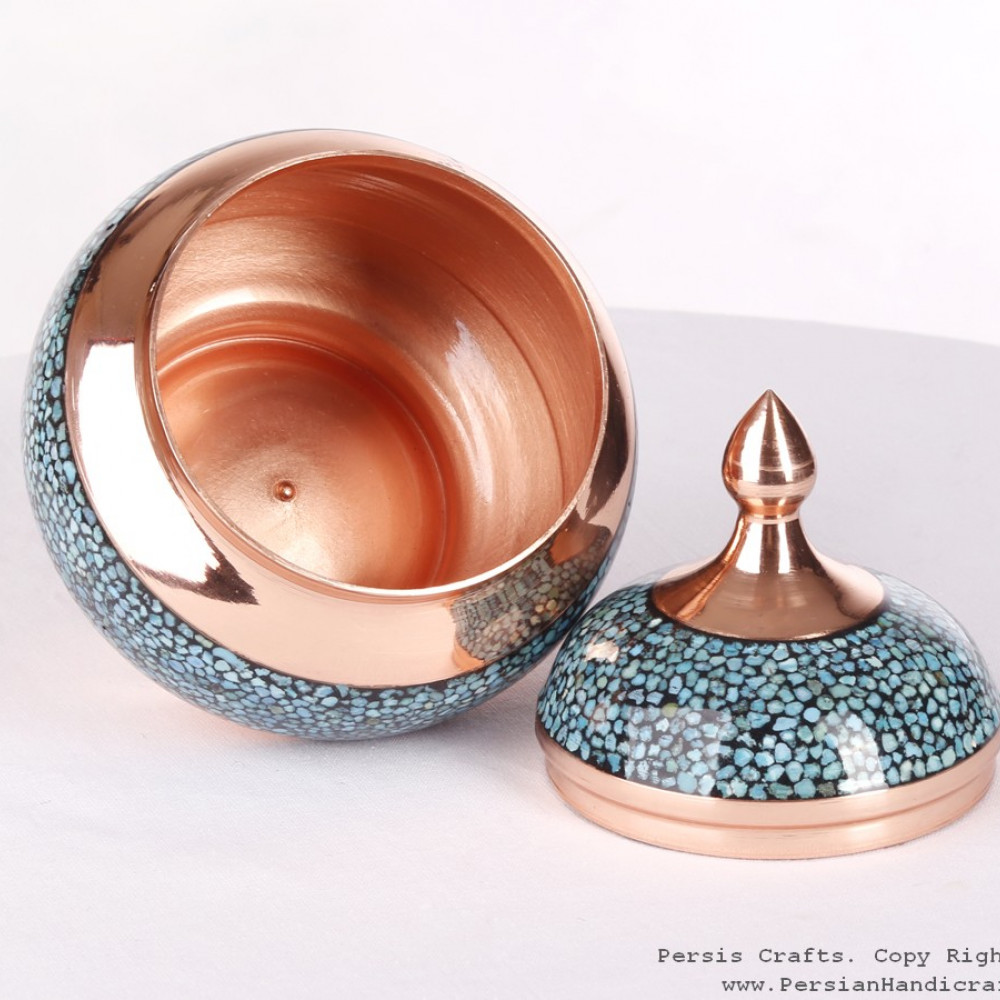 Turquoise Inlaying (FiroozehKoobi) Sugar/Candy Pot - HTI3001 - Persiada