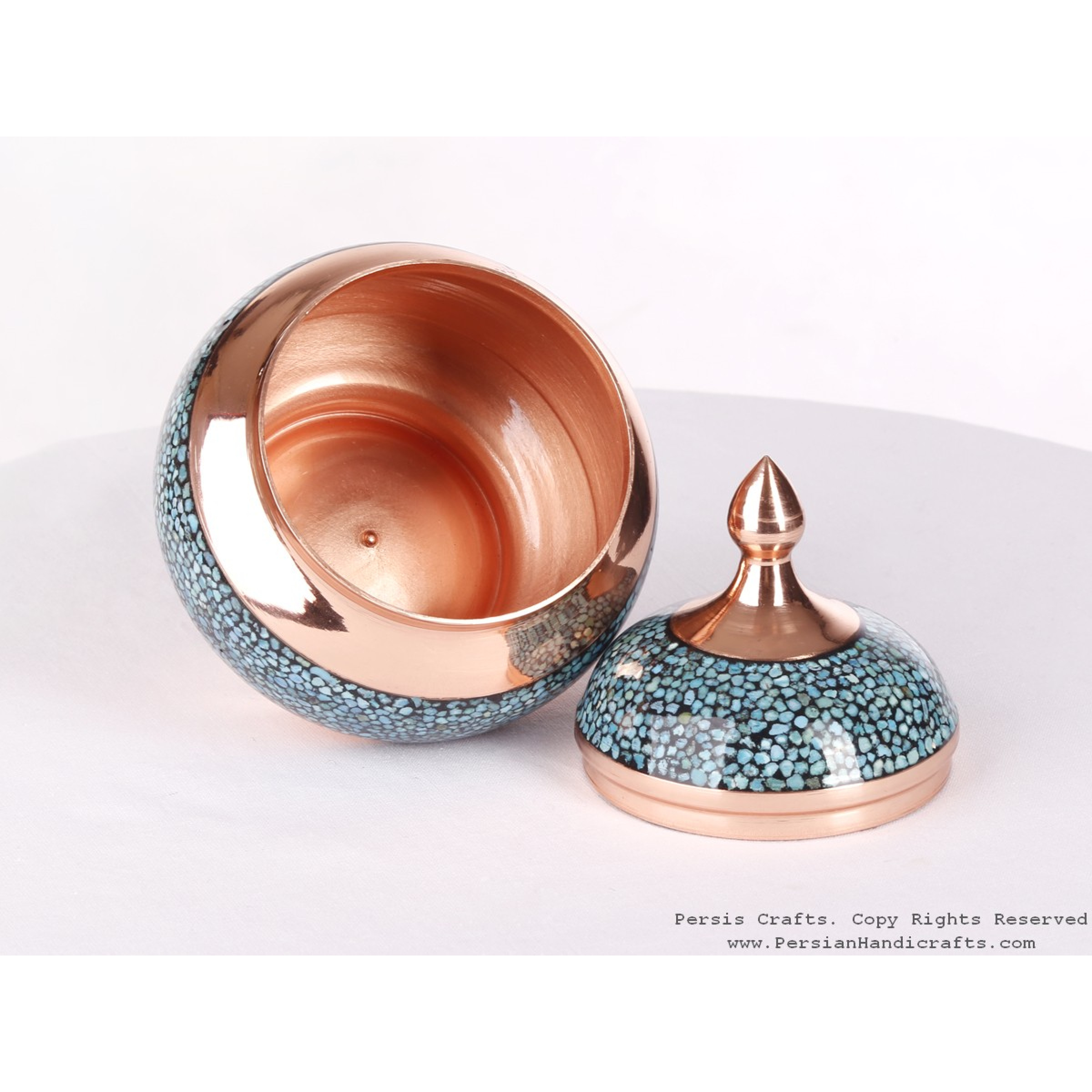 Turquoise Inlaying (FiroozehKoobi) Sugar/Candy Pot - HTI3001 - Persiada