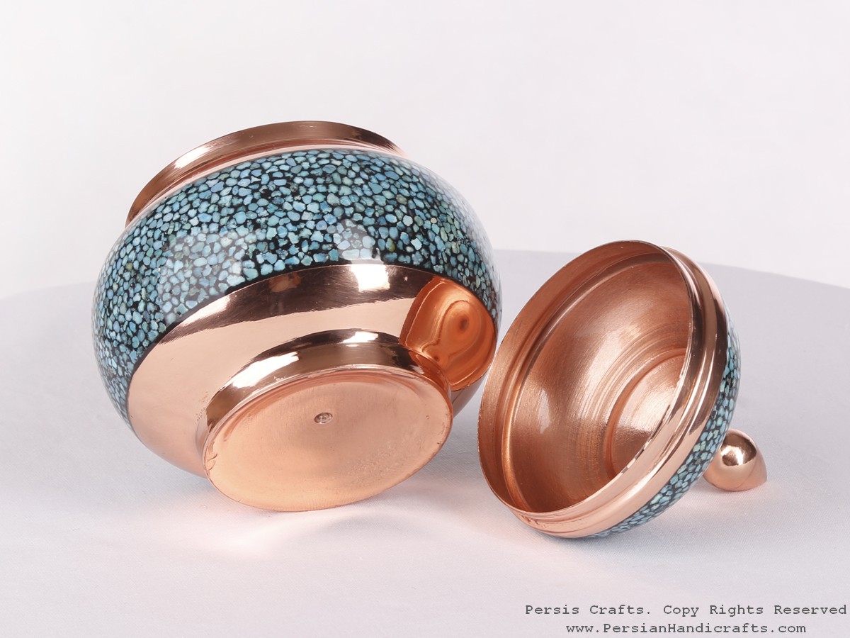 Turquoise Inlaying (FiroozehKoobi) Sugar/Candy Pot - HTI3001 - Persiada
