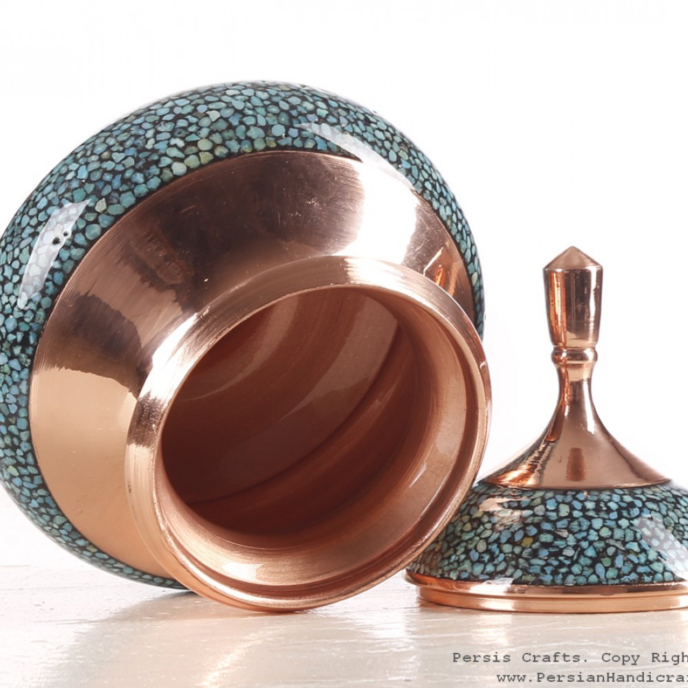 Turquoise Inlaying (FiroozehKoobi) Sugar/Candy Pot - HTI3002 - Persiada