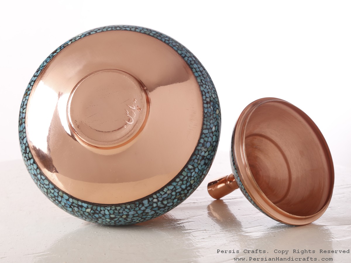 Turquoise Inlaying (FiroozehKoobi) Sugar/Candy Pot - HTI3002 - Persiada
