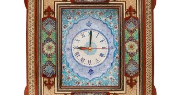 Persian Style Khatam & Minakari Wall Clock - Persiada