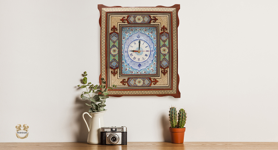Persian Style Khatam & Minakari Wall Clock - Persiada